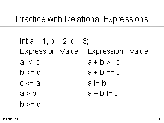 Practice with Relational Expressions