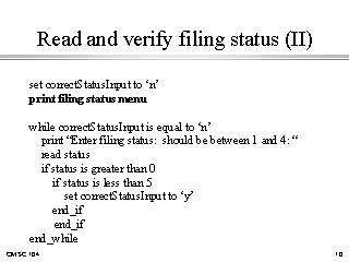 Read and verify filing status (II)